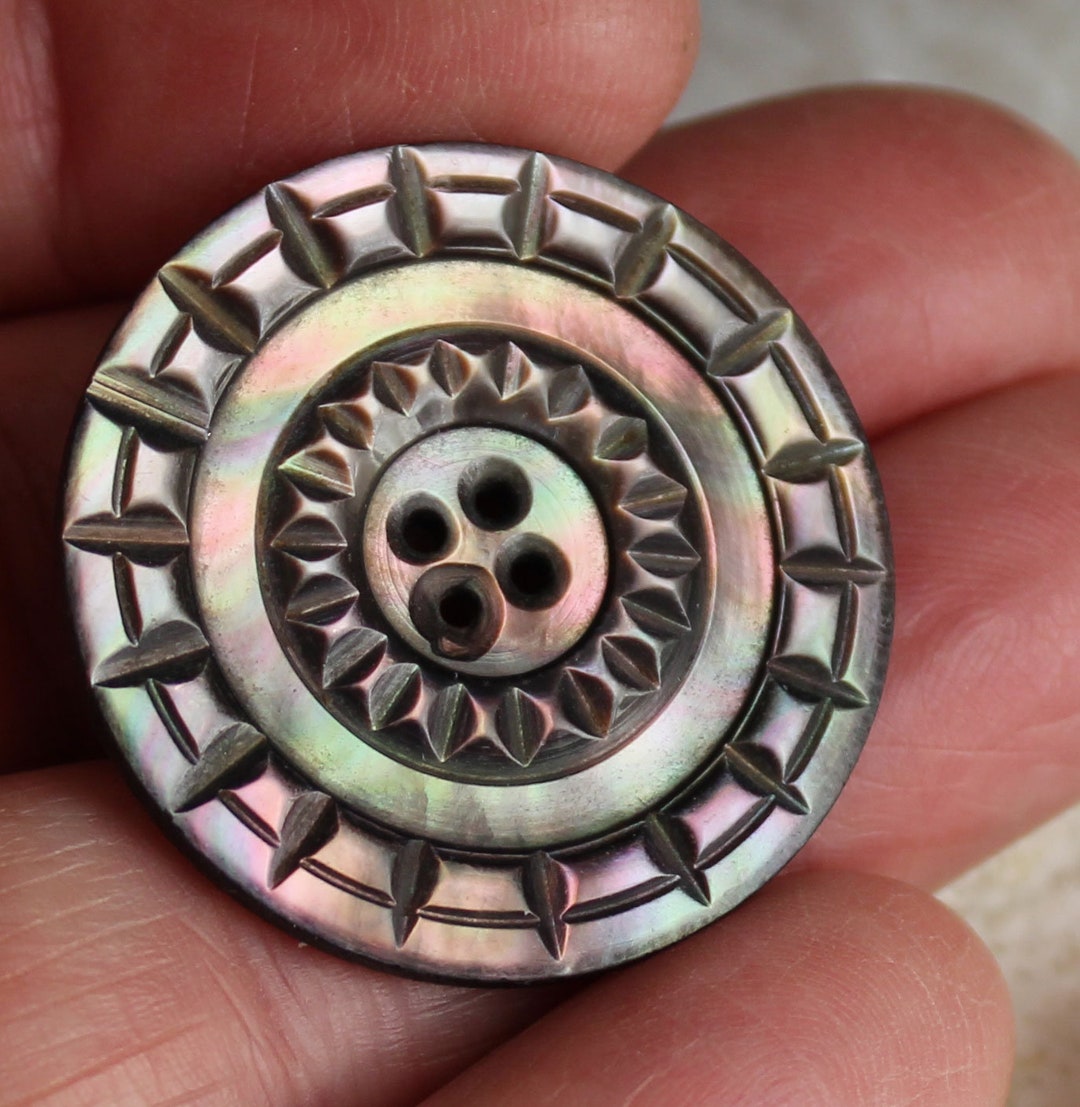 Vintage 30mm Colorful Carved Shell Button Single Piece - Etsy