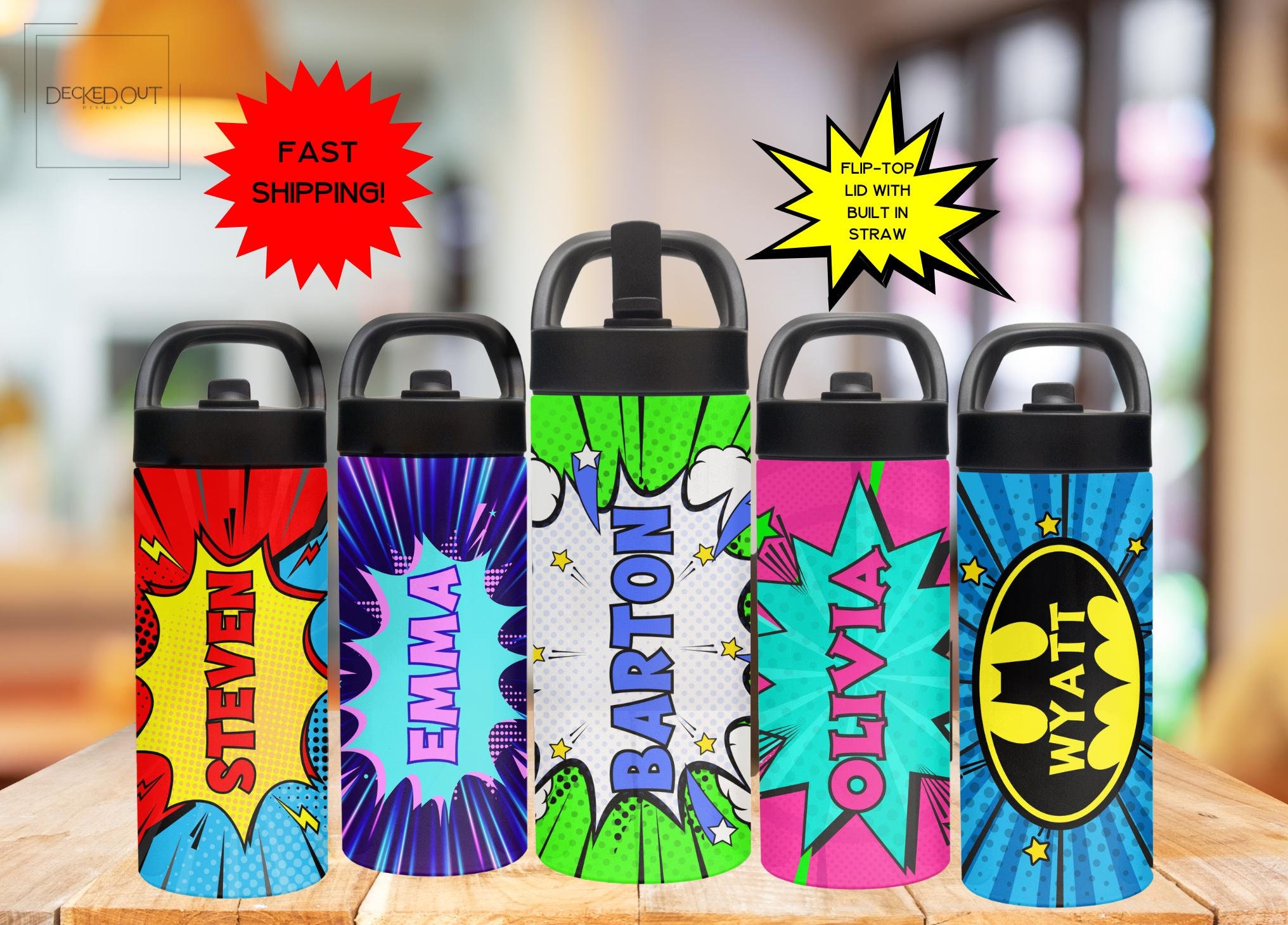 Personalized Water Bottle for Kids Superhero Comic Book Water Bottle ...