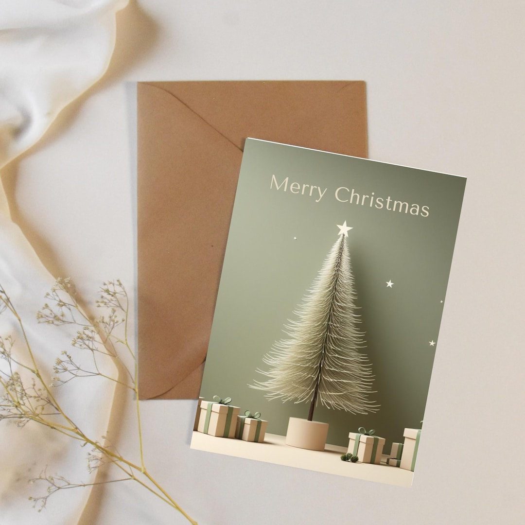 Minimal Christmas Tree Card Printable 5x7 | Sage Green Holiday Greeting ...