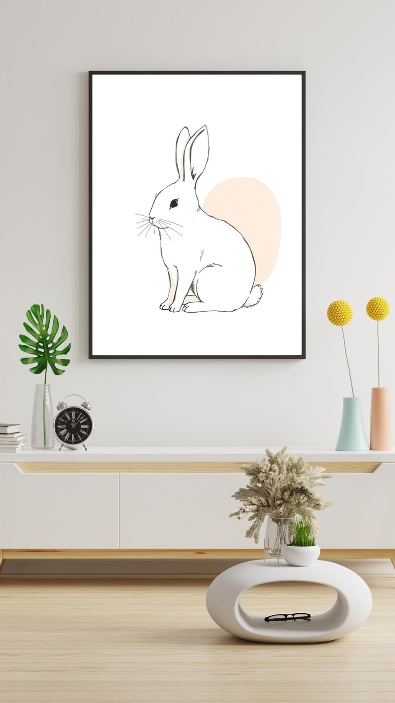 Zen Rabbit Art Print | Minimal Japanese Decor | Digital Download - Etsy