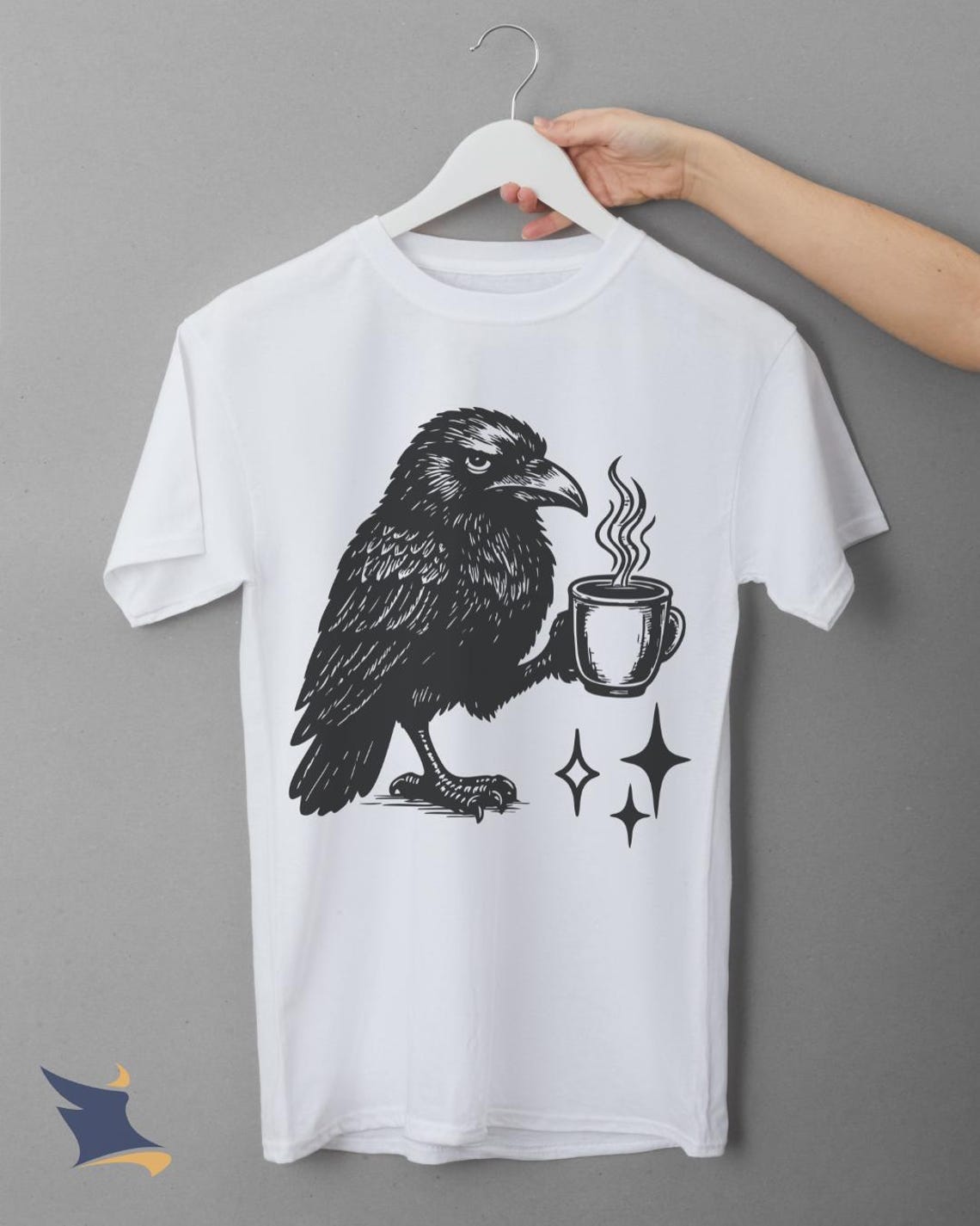 Raven Coffee SVG: Funny Crow Clipart for Gothic Halloween (digital ...