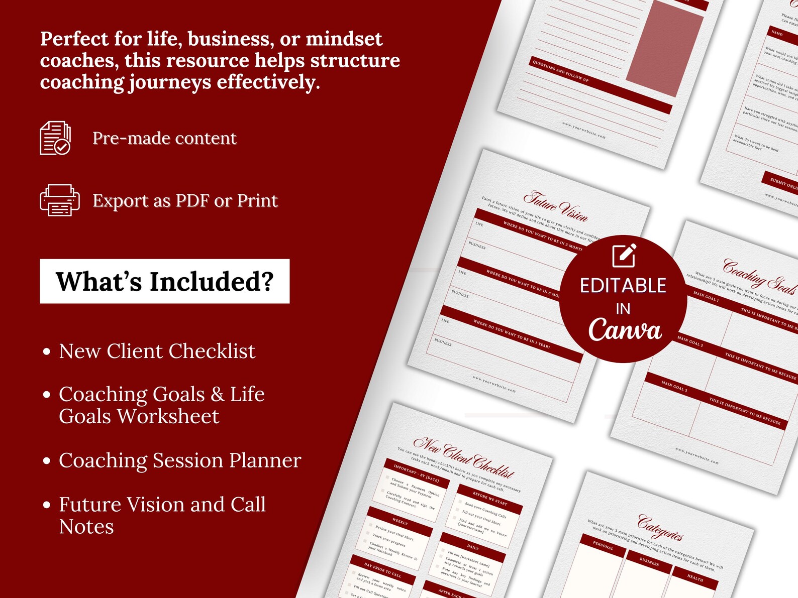 Coaching Client Worksheets, Coaching Canva Templates, Coaching ...