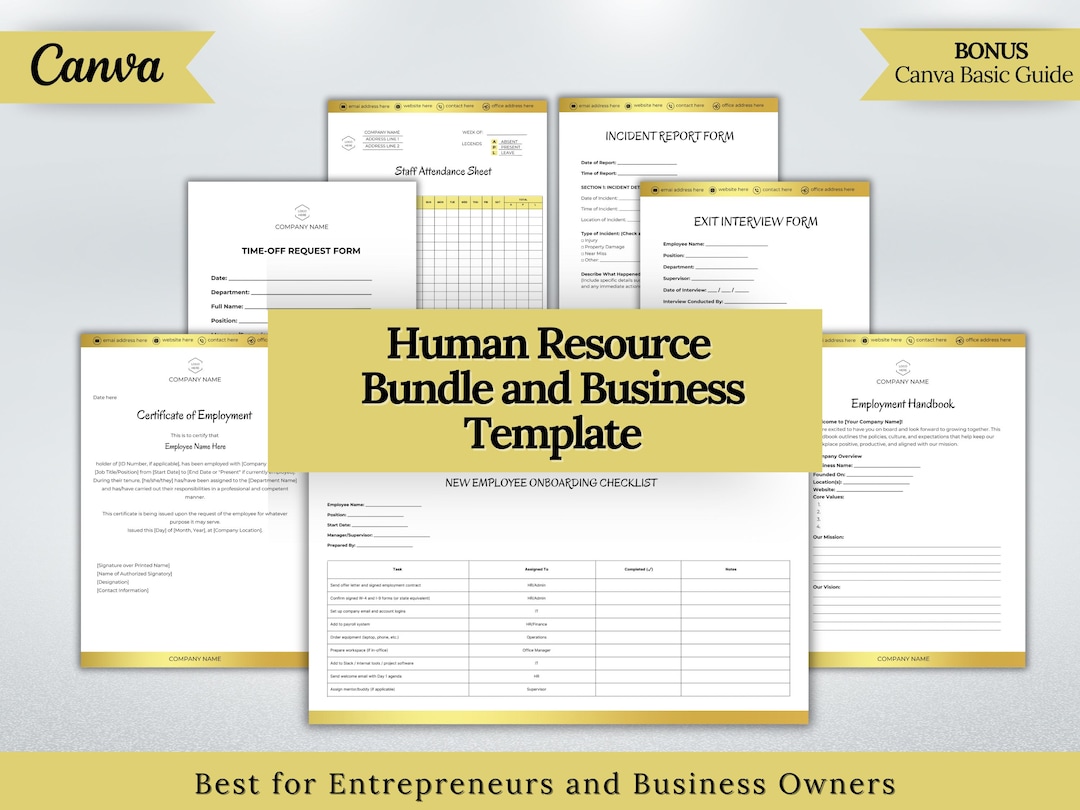 Editable HR Template Bundle: Small Business Employee Management (canva ...