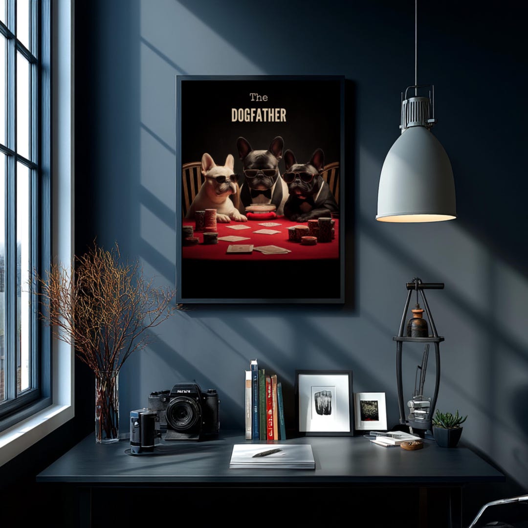 The Dogfather French Bulldog Wall Art – Funny Poker Dog Print – Digital ...