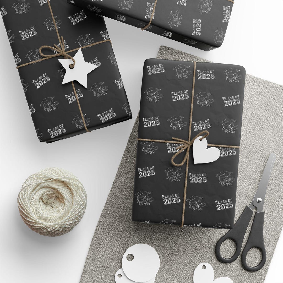 Graduation Gift Wrap, Black Cap, Class of 2025, Graduate Wrapping Paper ...