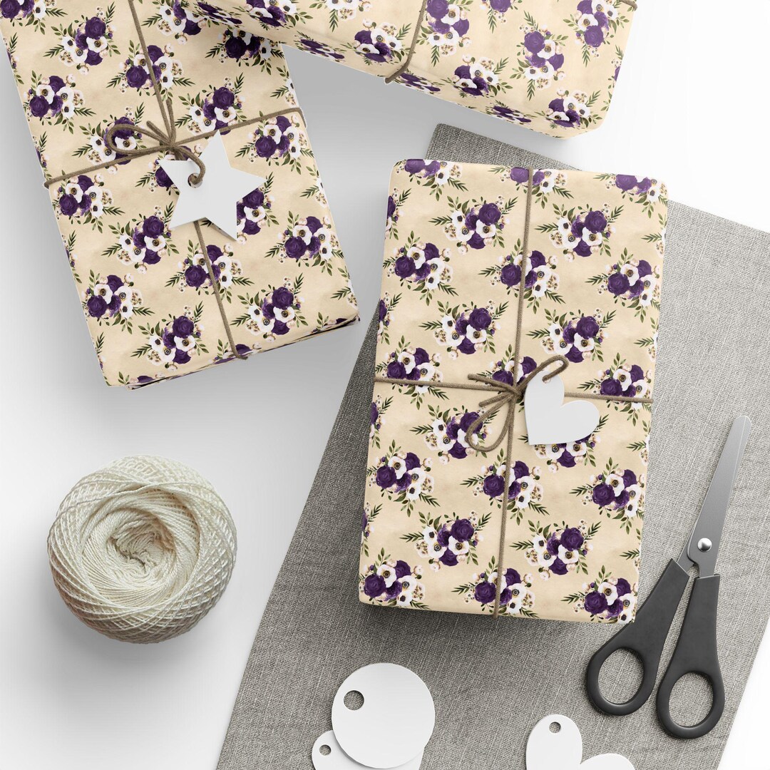 Pansy Gift Wrap, Purple & White Floral Wrapping Paper, Flower Pattern ...