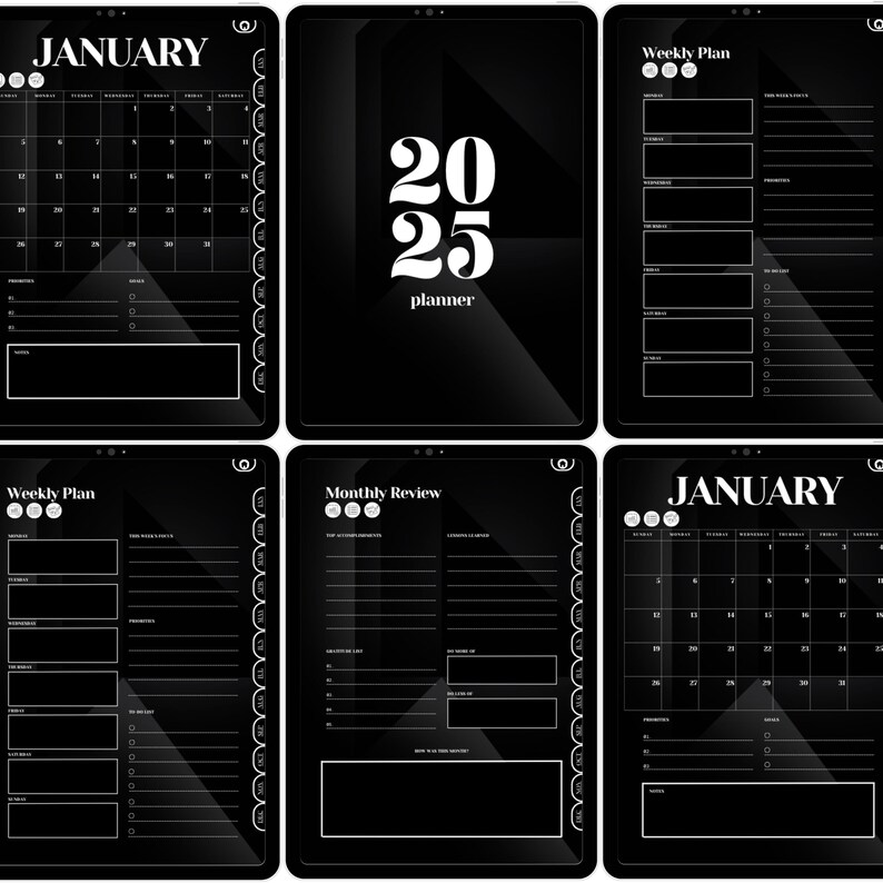 Black and White Digital Planner | Hyperlinks | Google & Apple Calendar ...