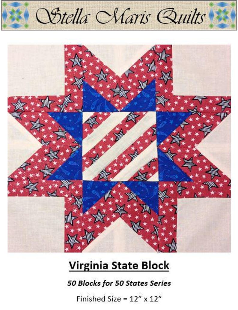 Virginia Quilt Block Pattern PDF | 12 Inch | 9 Patch & Triangle Piecing ...
