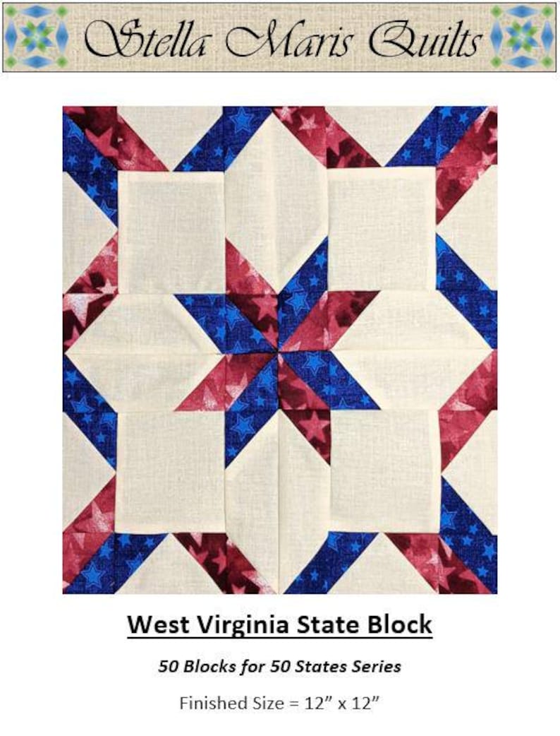 West Virginia Quilt Block Pattern PDF | 12” Star & Triangle Patchwork ...