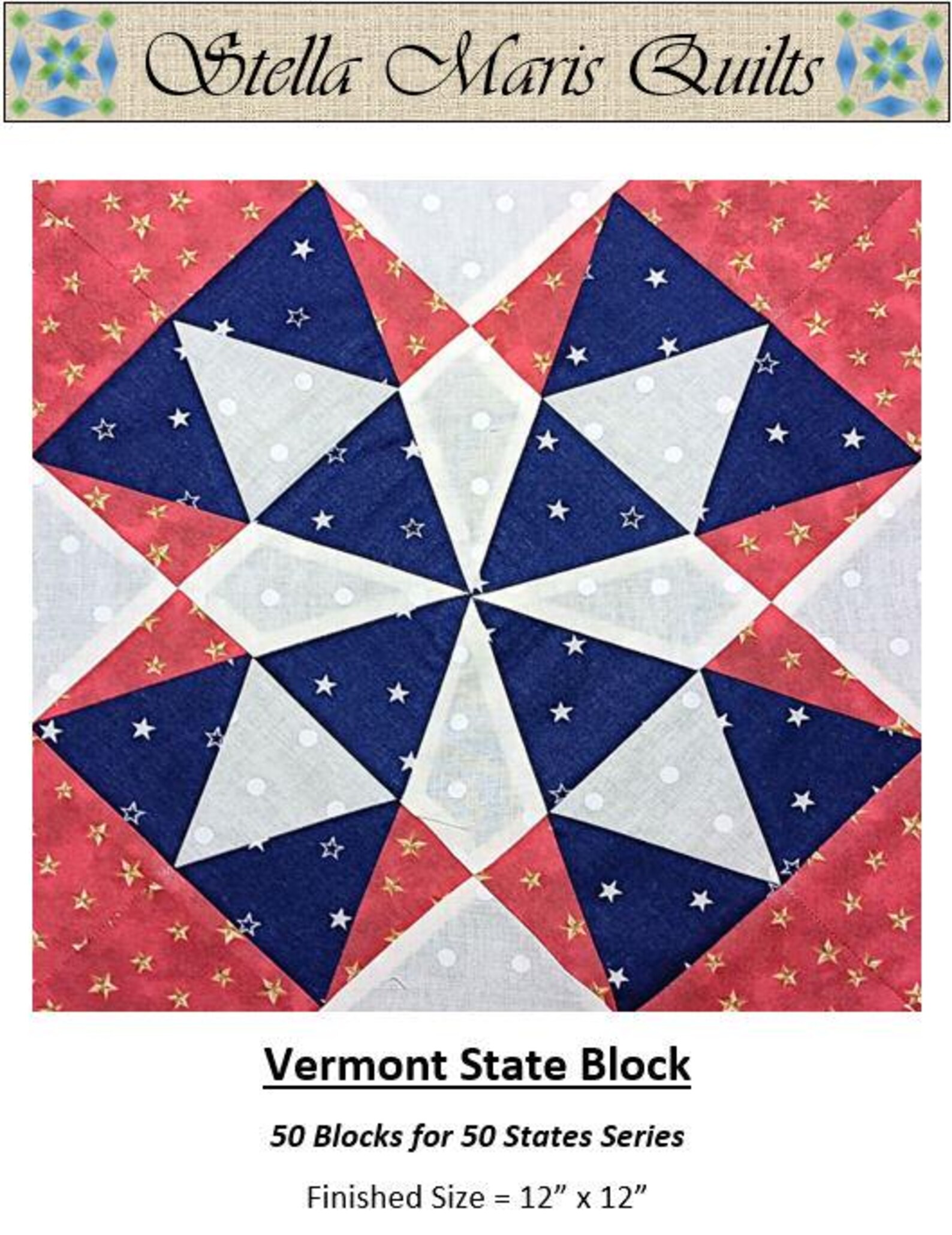Vermont State Quilt Block Pattern PDF | 12 Inch | Triangle Templates ...