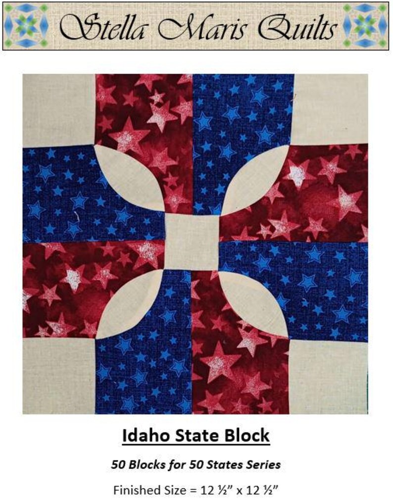 Idaho State Quilt Block Pattern: 12" Square (PDF Pattern) (50 States ...