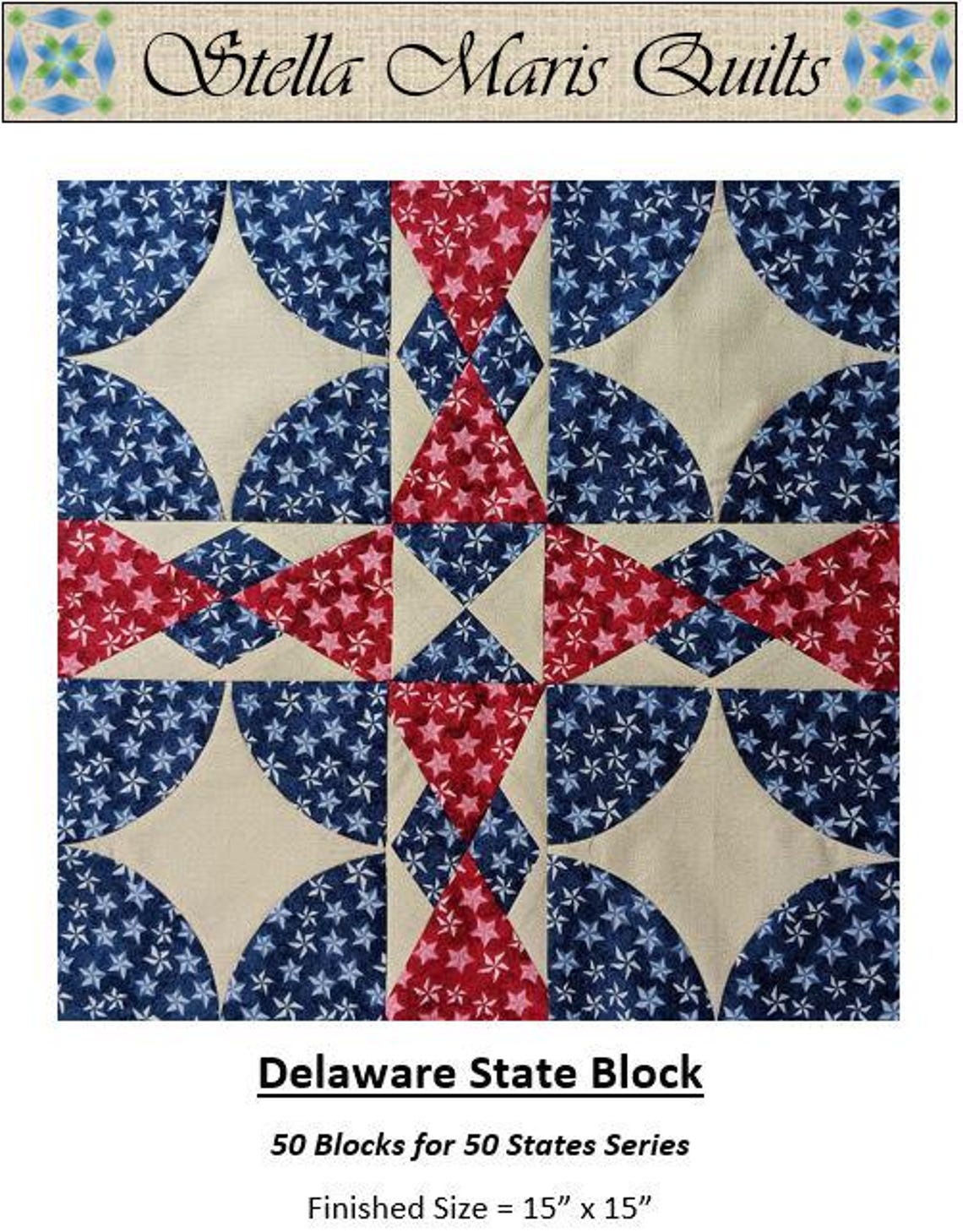 Delaware State Quilt Block Pattern: 15" Square (PDF Pattern) (50 States ...