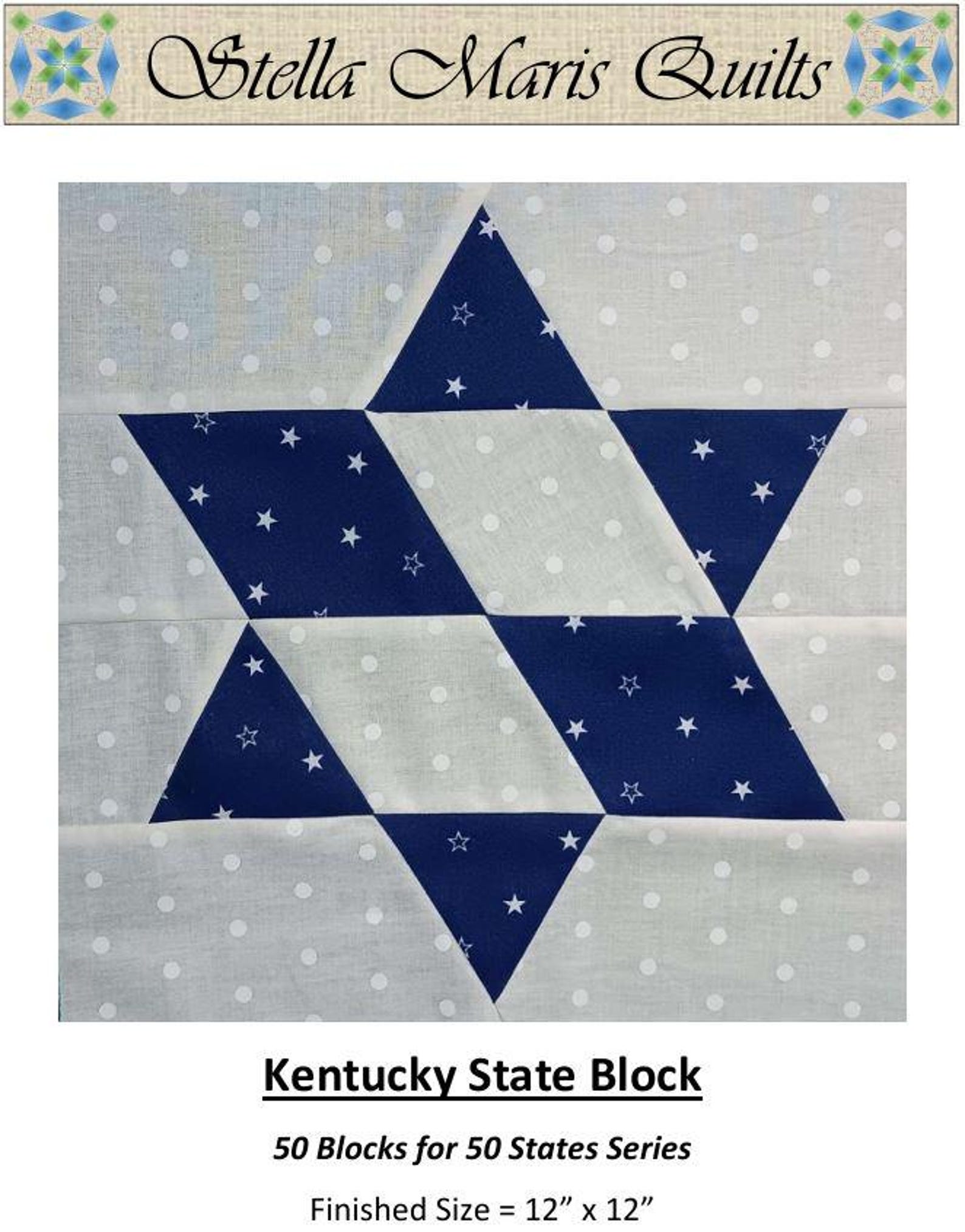 Kentucky Quilt Block Pattern | 12” PDF | 60 Degree Angled Seams | State ...