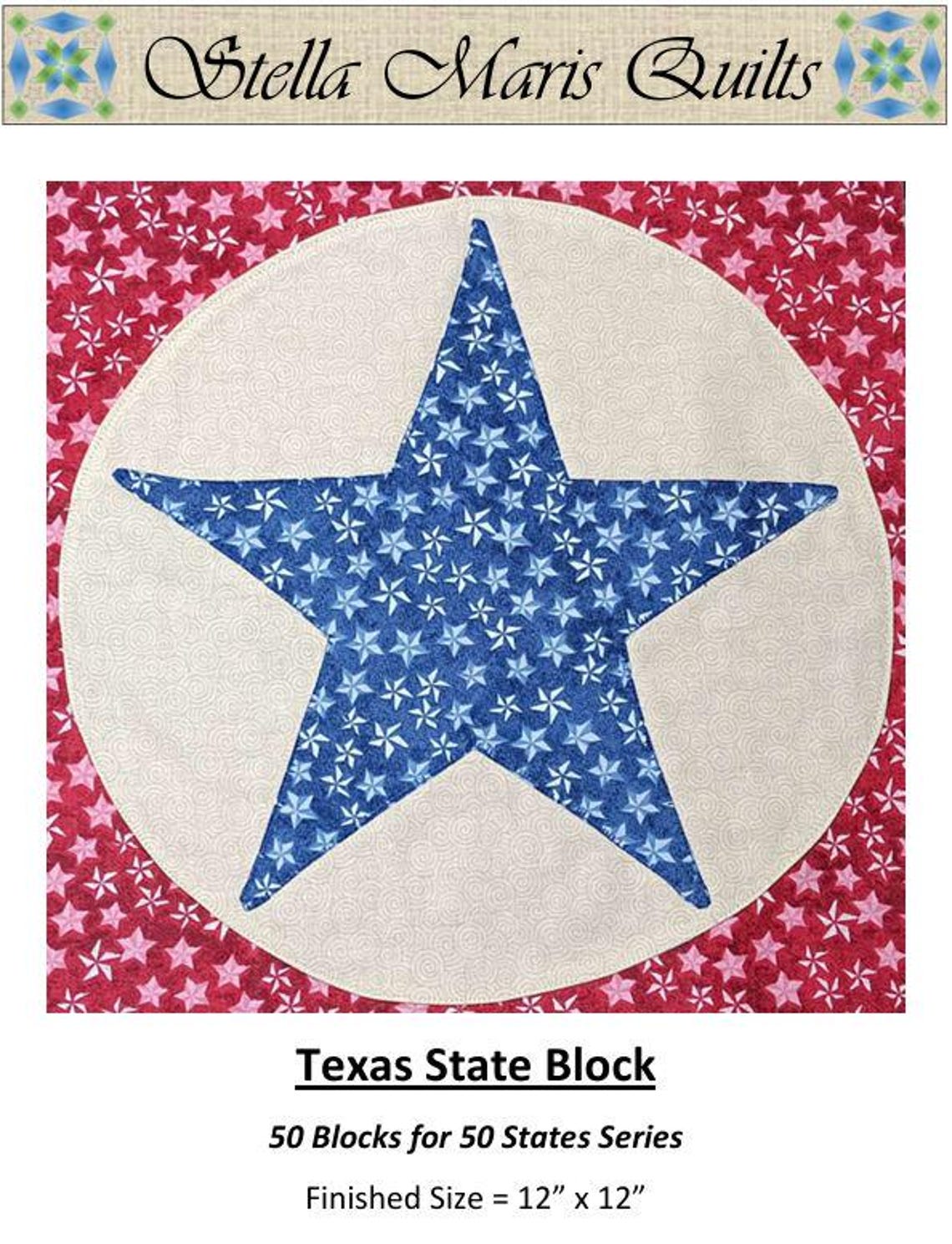 Texas Quilt Block Pattern – Appliqué Star State PDF | 12 Inch | 50 ...
