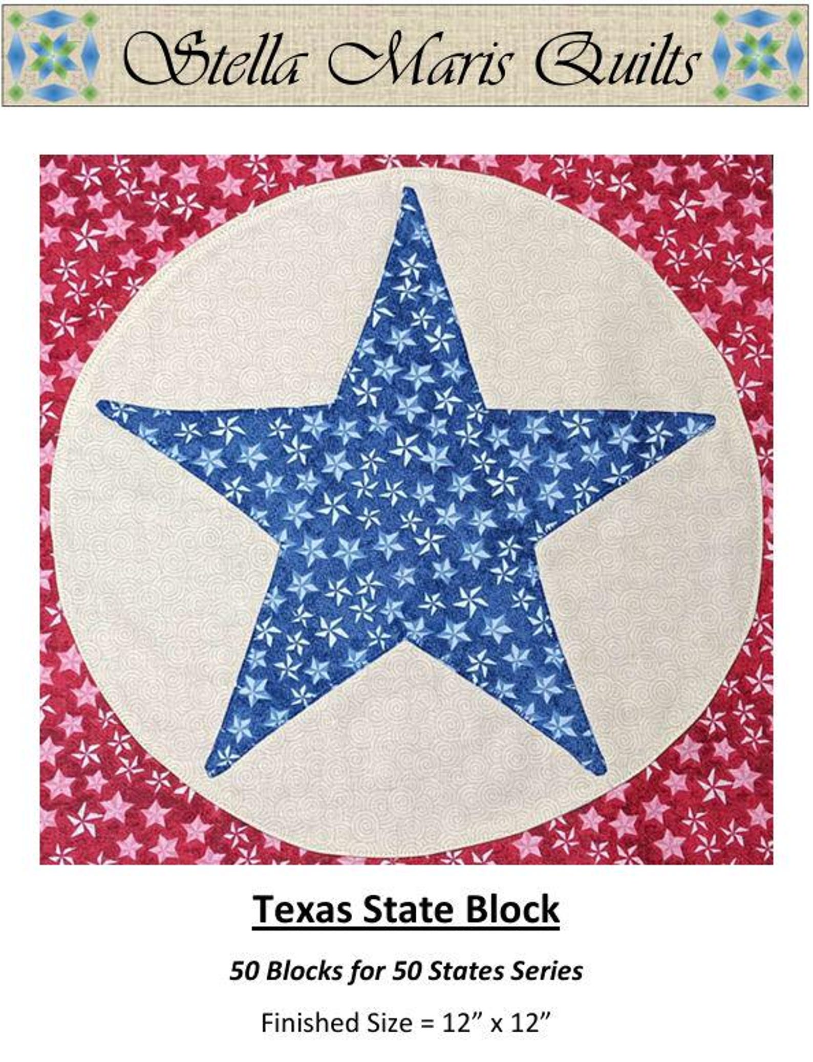 Texas Quilt Block Pattern – Appliqué Star State PDF | 12 Inch | 50 ...
