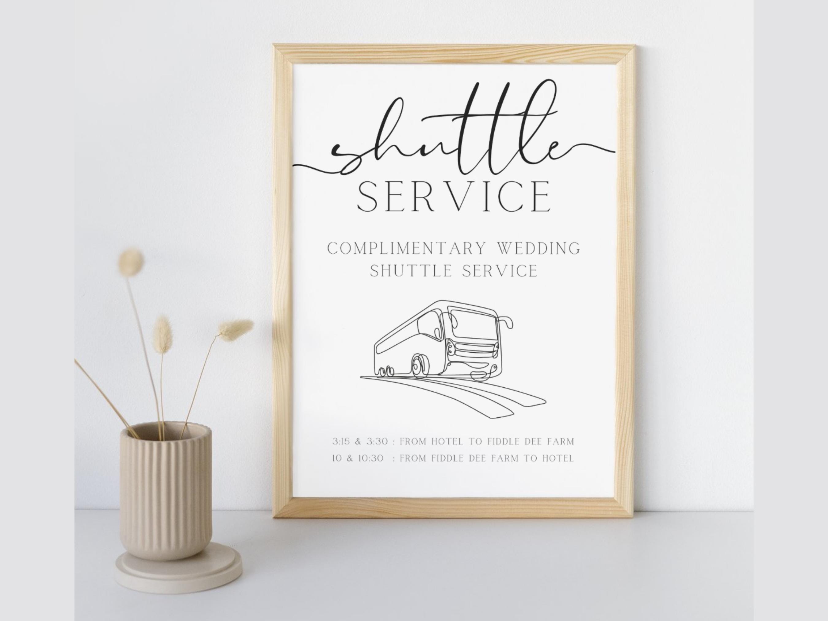 Shuttle Service Sign Template | Wedding Sign | Minimalist Wedding Decor ...