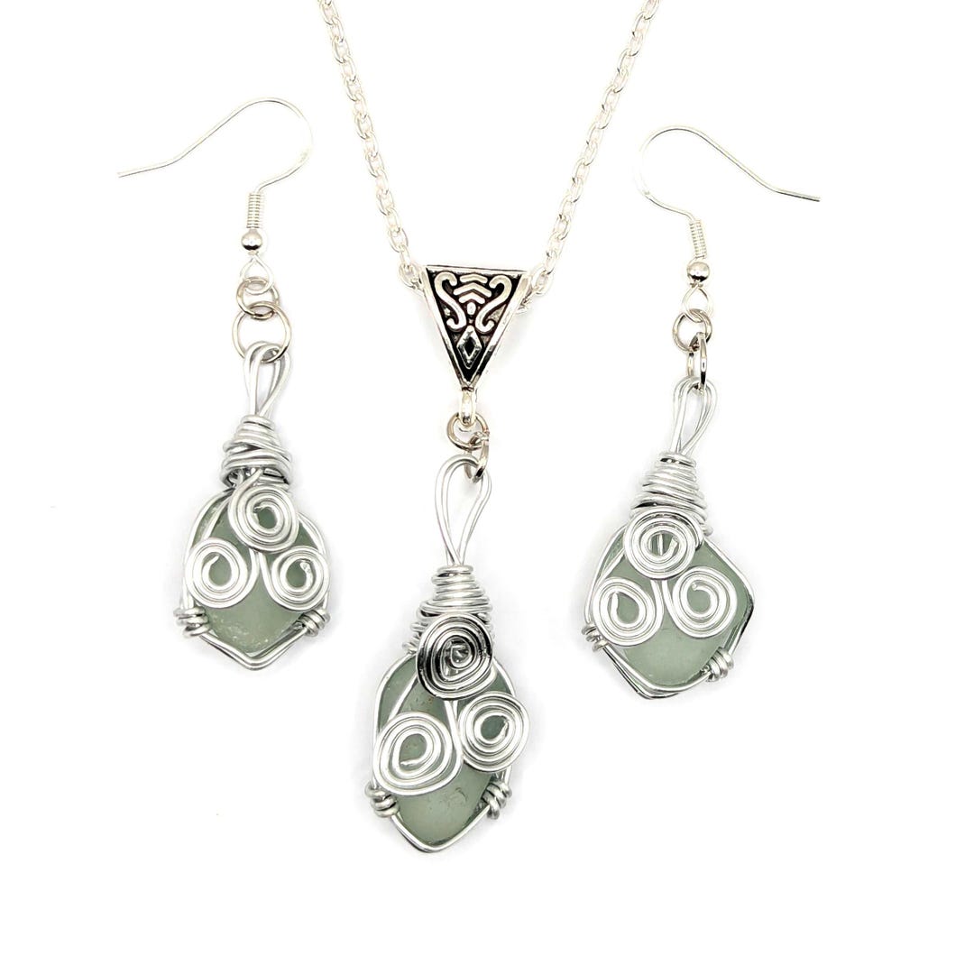 Light Blue Whitby Sea Glass Necklace and Earring Set: Coastal Jewellery ...