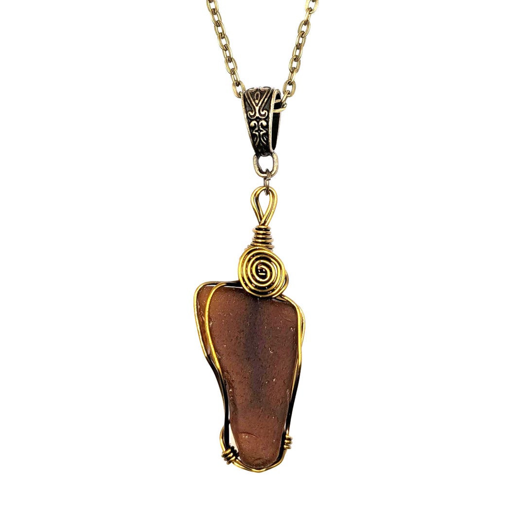 Whitby Sea Glass Pendant Necklace: Bronze Wire Detail, Beach Jewellery ...
