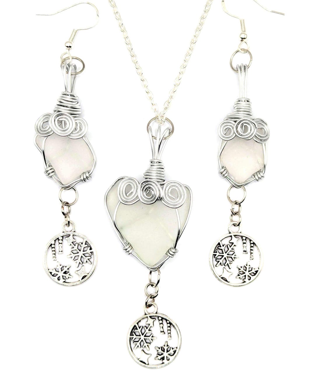 White Whitby Sea Glass Jewellery Set: Christmas Charms - Etsy
