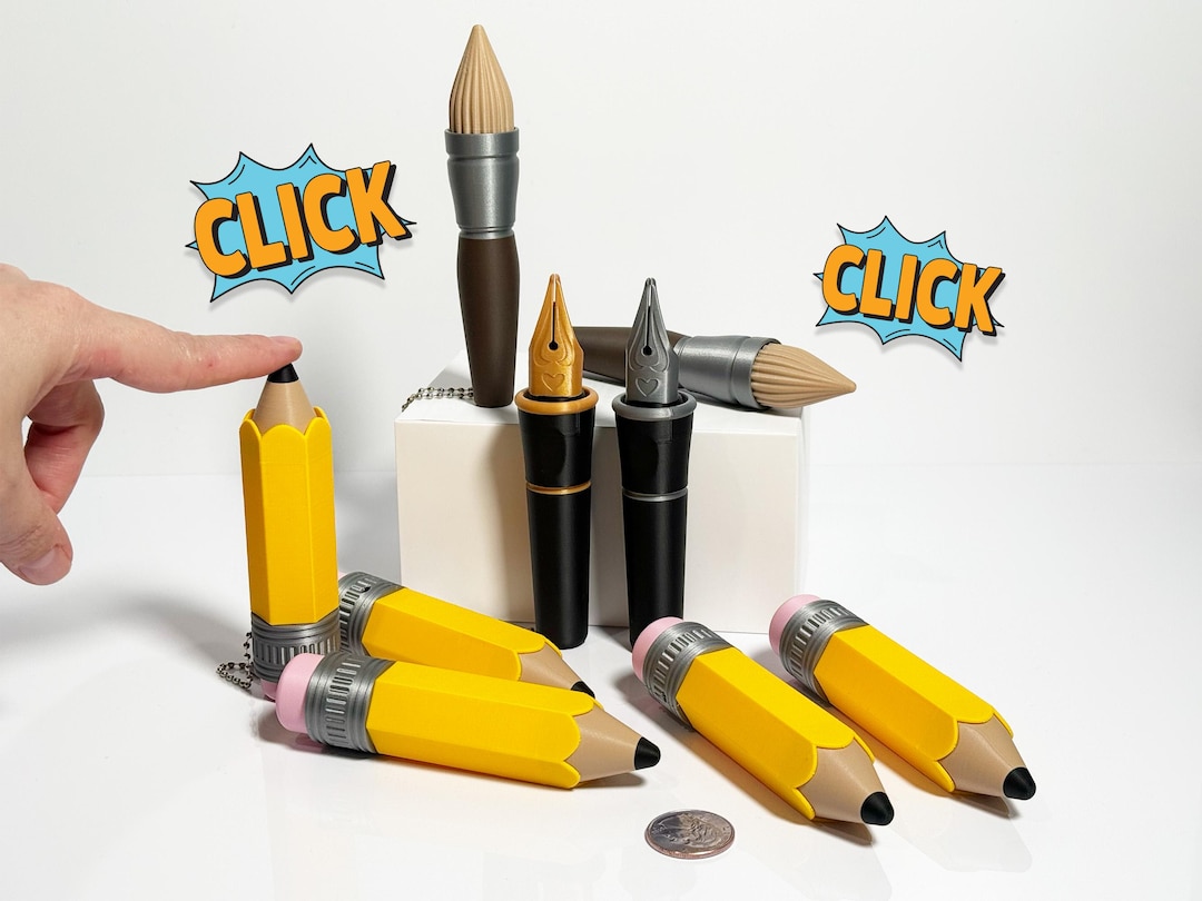 Pencil, Pen, and Brush 3D Printed Clickers - Mechanical, Fidget, Clicky ...
