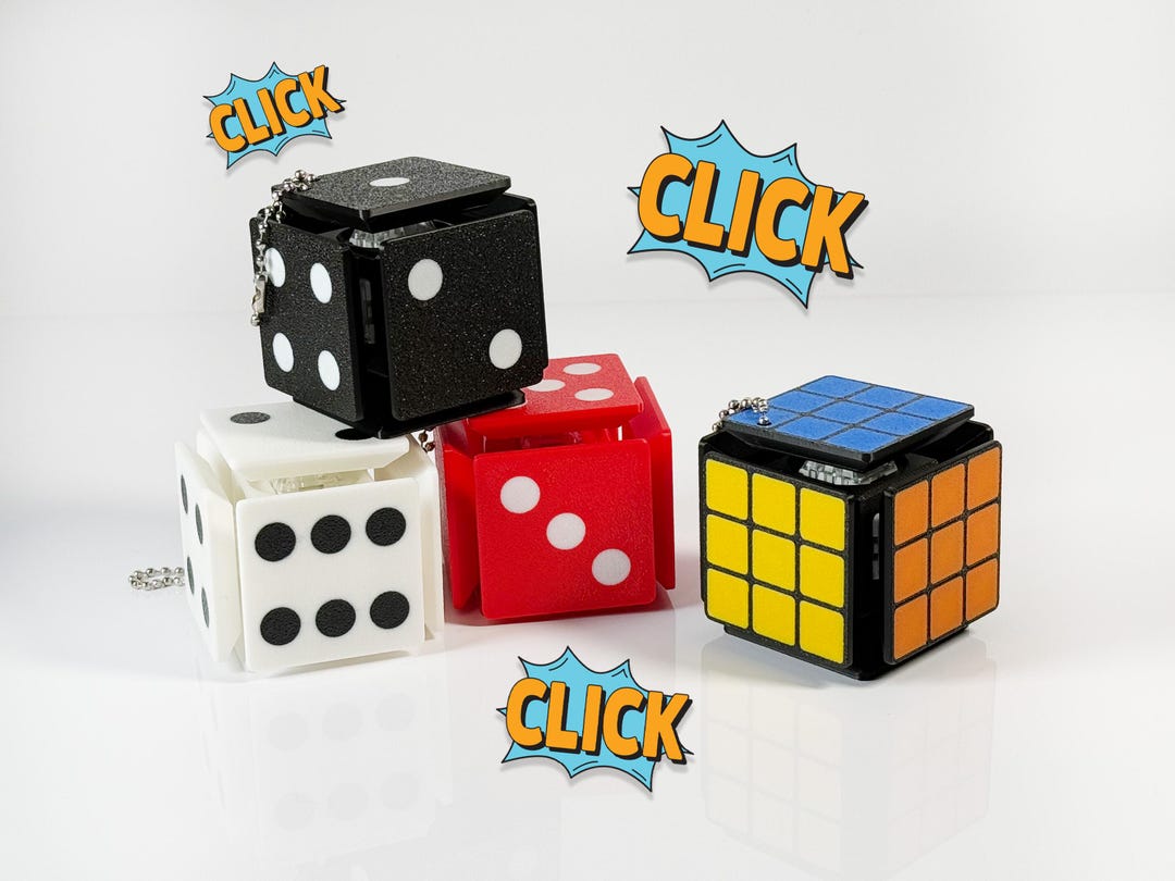 Rubik's Cube and Dice 3D Printed Clickers - Mechanical, Fidget, Clicky ...