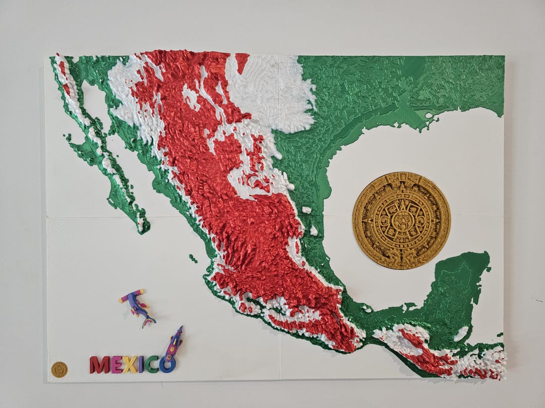 Topographic Art Map of Mexico 3D Printed - Etsy