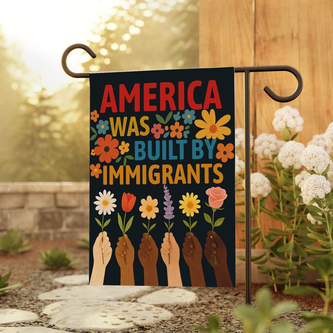 America Was Built by Immigrants Garden Flag, Patriotic Outdoor Decor ...