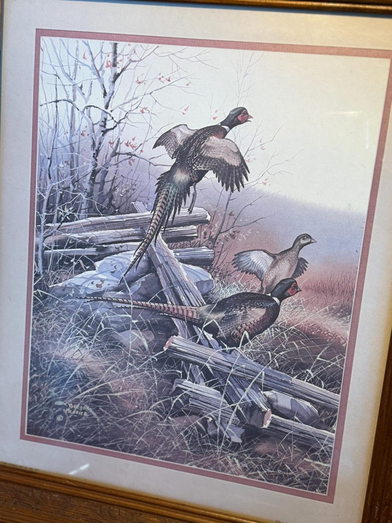 Vintage Gregory Messier Pheasant Print – Solid Wood Frame, Rustic Cabin ...