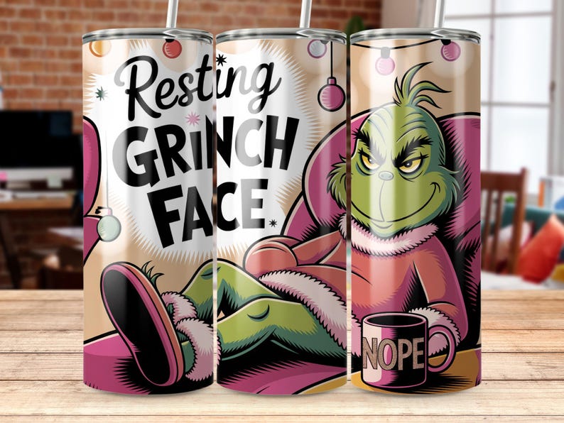 Resting Grinch Face Tumbler Wrap, Funny Christmas Design (digital ...
