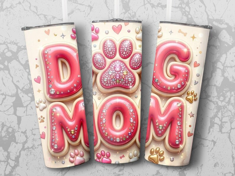 Dog Mom Tumbler Wrap PNG, Pink Bling Paw Print Sublimation Design ...