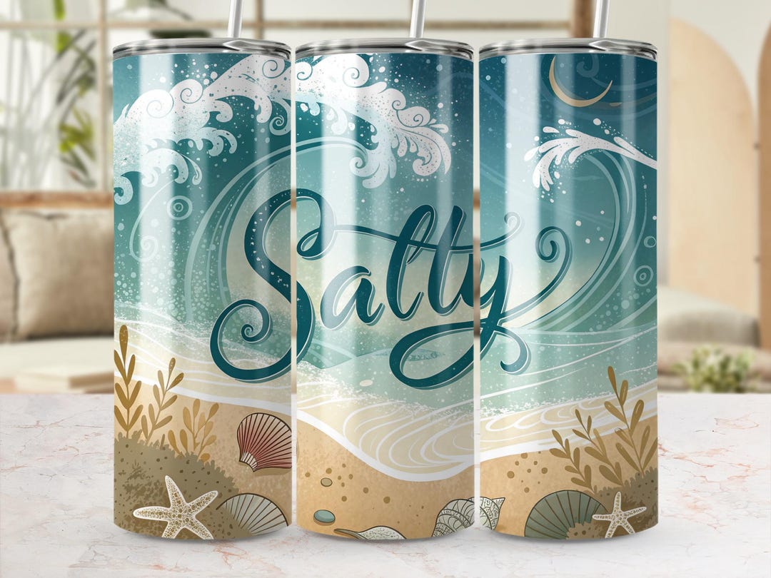 Salty Beach Tumbler Wrap: Ocean Wave Seashell Design (PNG Digital ...
