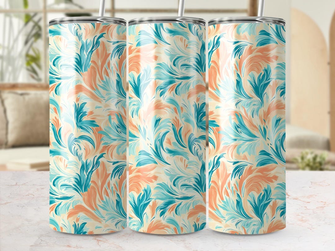 Turquoise Swirls Tumbler Wrap: Abstract Floral Sublimation Design (PNG ...