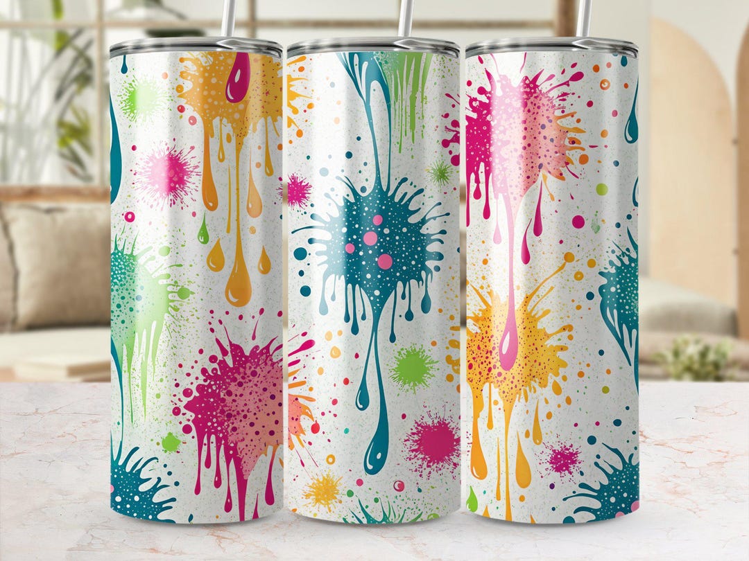 Abstract Paint Splatter Tumbler Wrap: Colorful Drip Design (digital ...