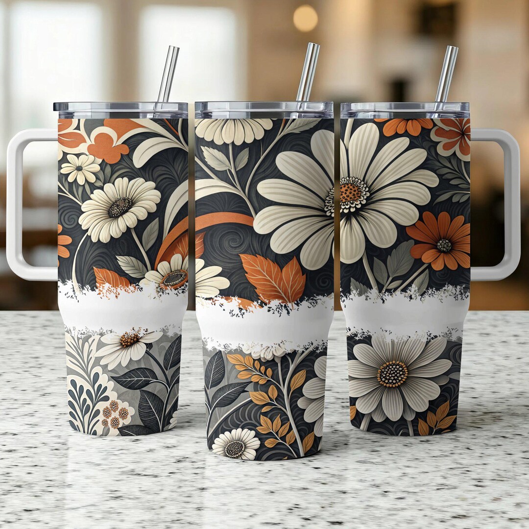 Floral Tumbler Wrap PNG: Seamless Fall Flower Design (digital Download ...