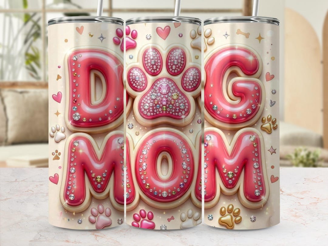 Dog Mom Tumbler Wrap PNG, Pink Bling Paw Print Sublimation Design ...