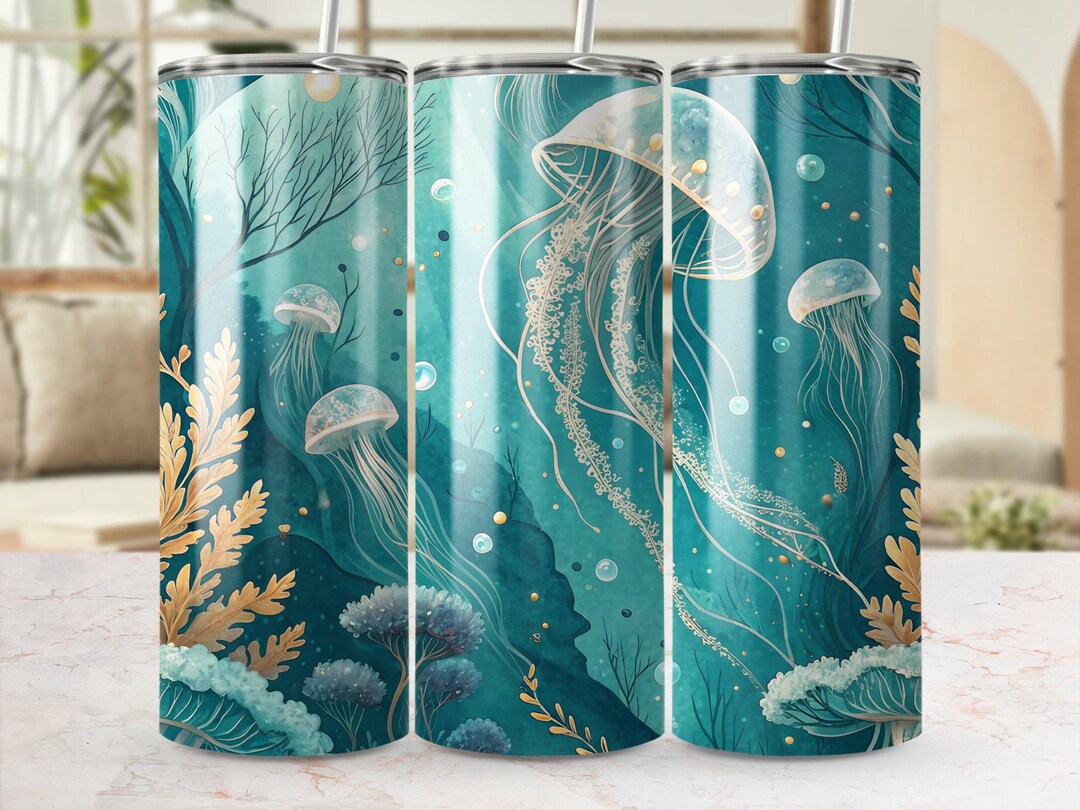 Jellyfish Tumbler Wrap PNG: Sea Life Sublimation Design (digital ...
