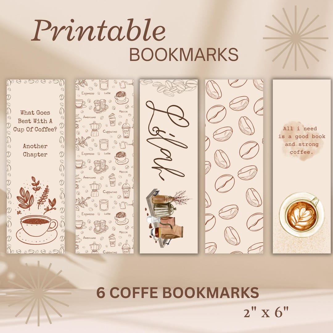 Coffee Pattern Bookmark | Set of 6 Coffee -themed Printable Bookmarks ...