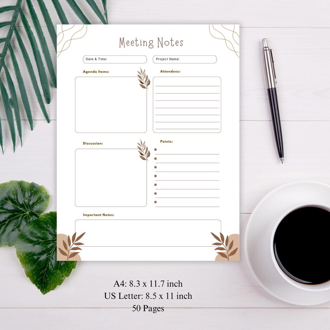 Meeting Notes Planner | Agenda Template | Minimalist Brown Design ...