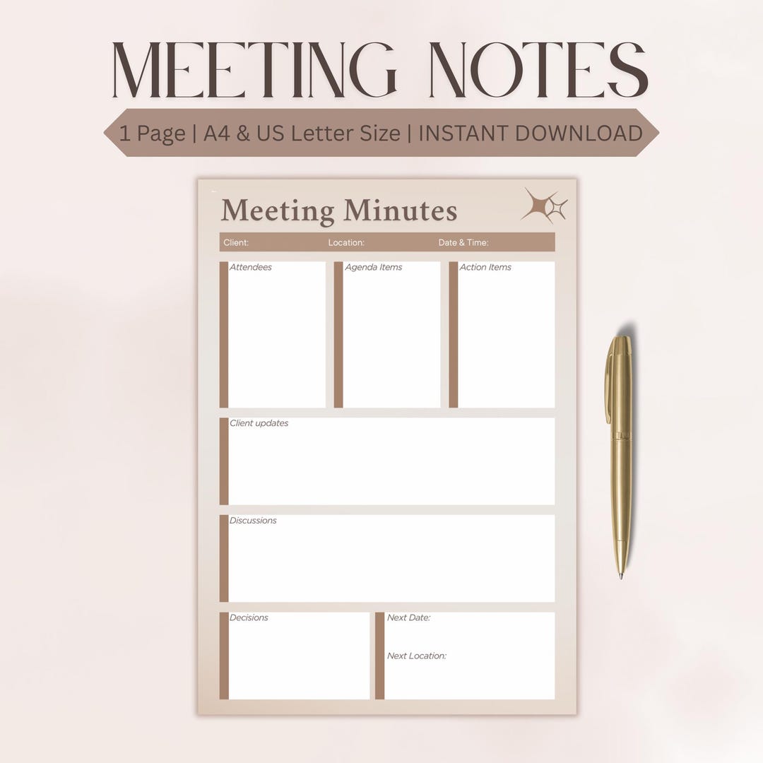 Sleek Digital Meeting Notes for Busy Professionals | Minimalist Design ...