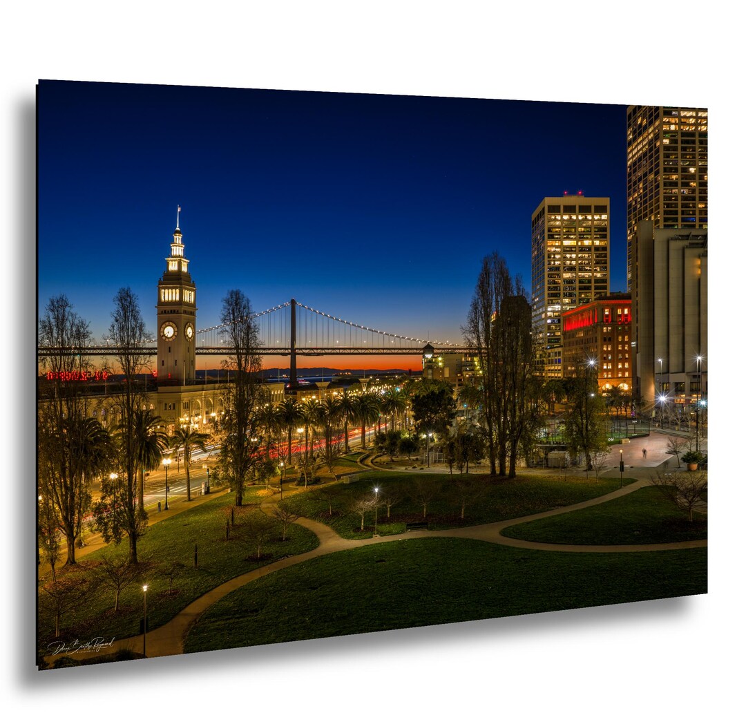 San Francisco Ferry Building Blue Hour Skyline Aerial Wall Art Print - Etsy