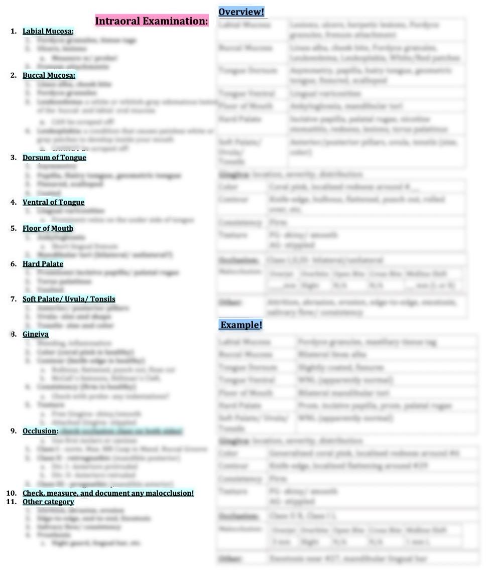 Extraoral and Intraoral Examination Cheat Sheet - Etsy