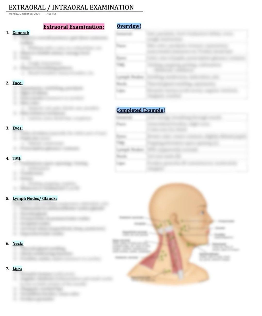 Extraoral and Intraoral Examination Cheat Sheet - Etsy