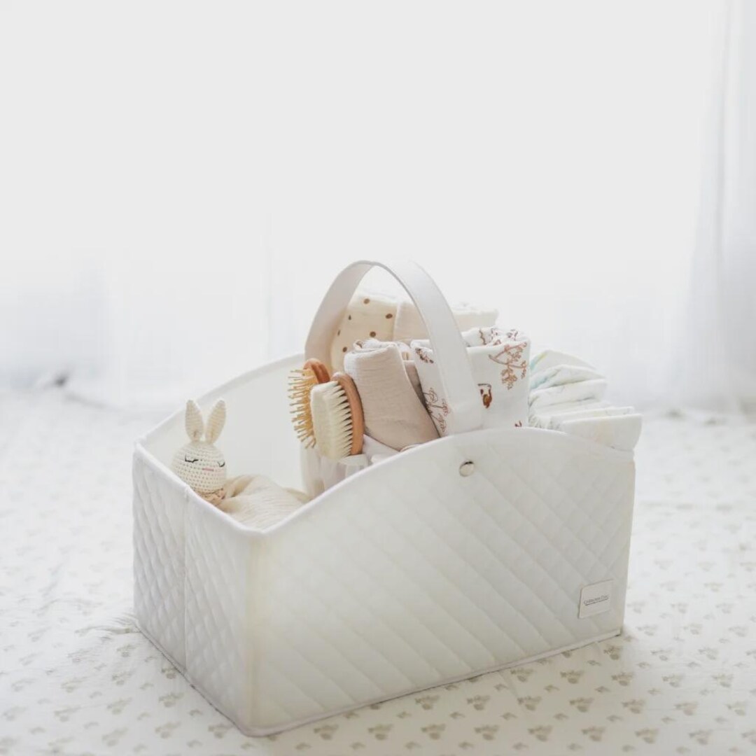 White Felt Baby Diaper Caddy – Portable Nursery Organizer | Foldable ...