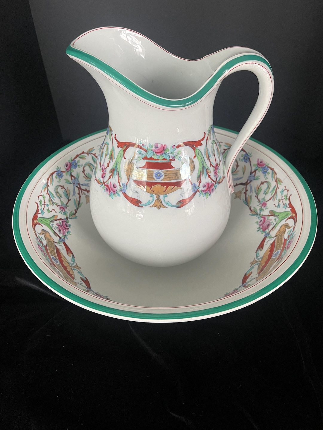 Minton Large Adams Style Pitcher and Basin Bowl Antique 1873 Production ...