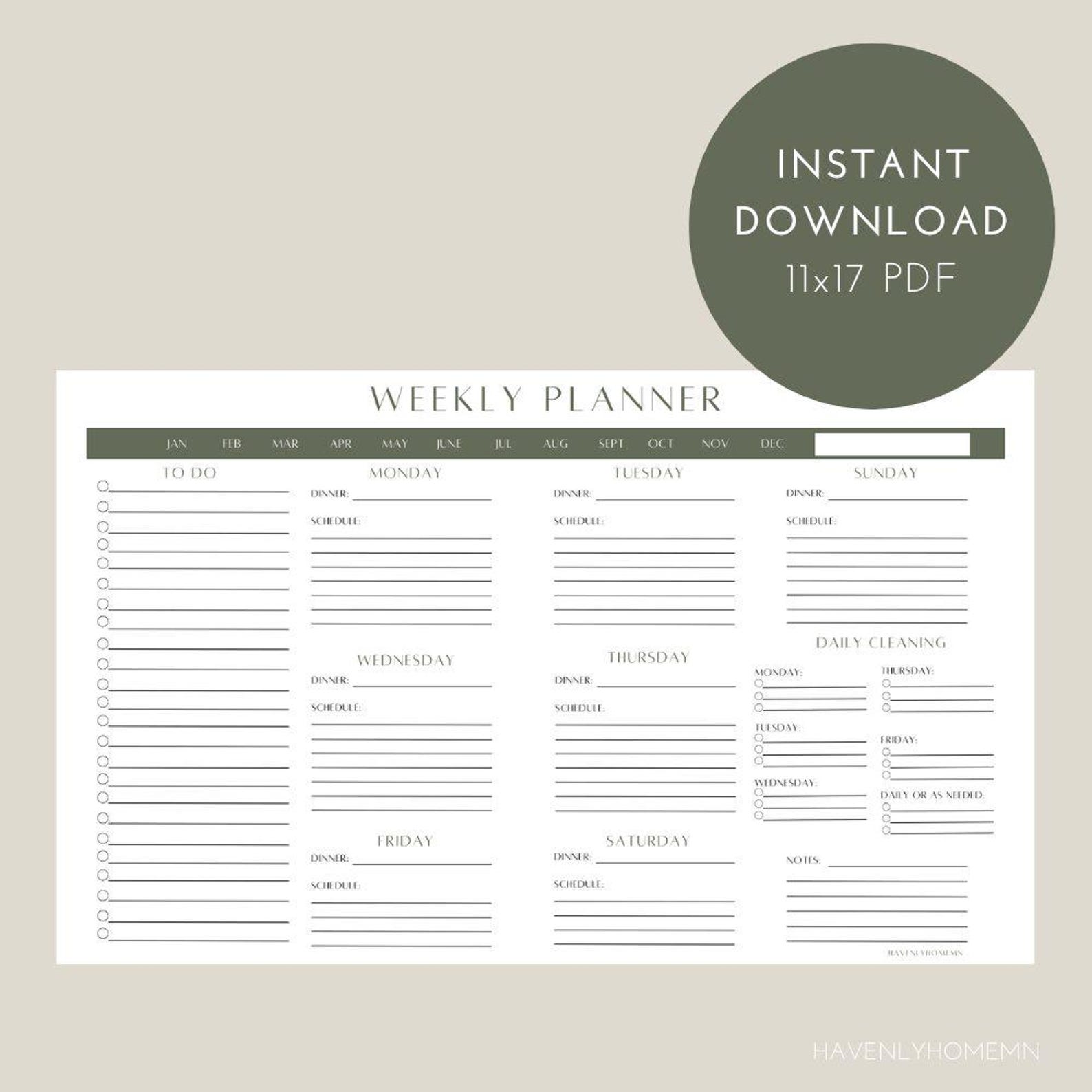 11x17 Weekly Planner Sheet | Printable PDF With Running To-do List ...
