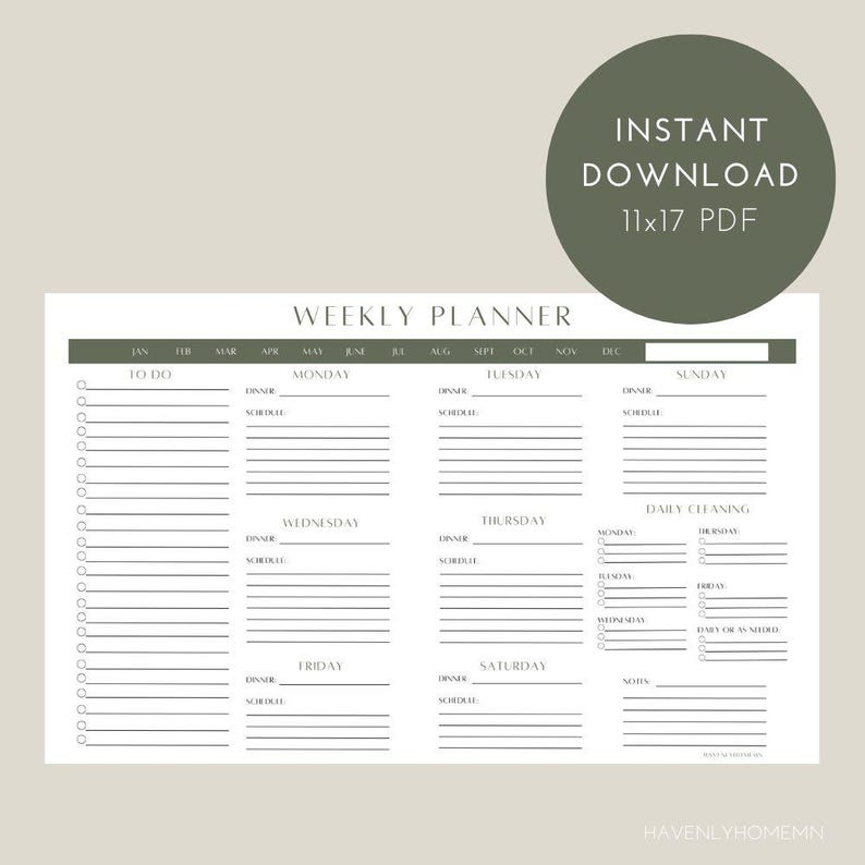 11x17 Weekly Planner Sheet | Printable PDF With Running To-do List ...