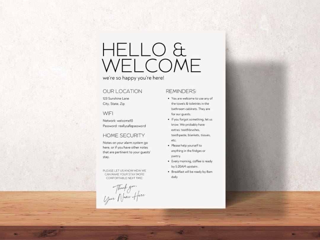 Editable House Guest Welcome Sign: Airbnb Host Template (canva, Instant ...
