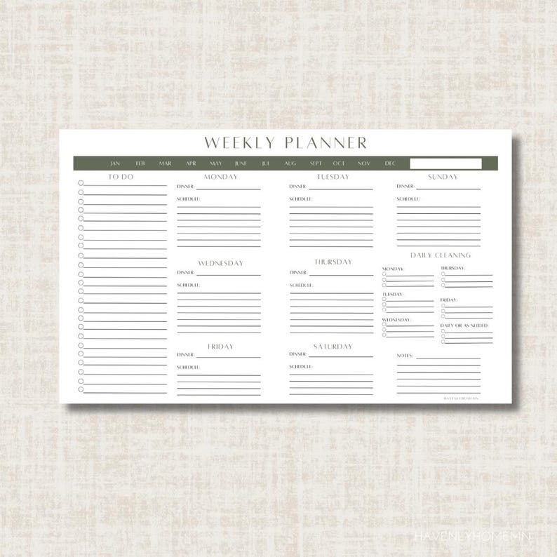 11x17 Weekly Planner Sheet Printable PDF With Running To-do List, Daily ...