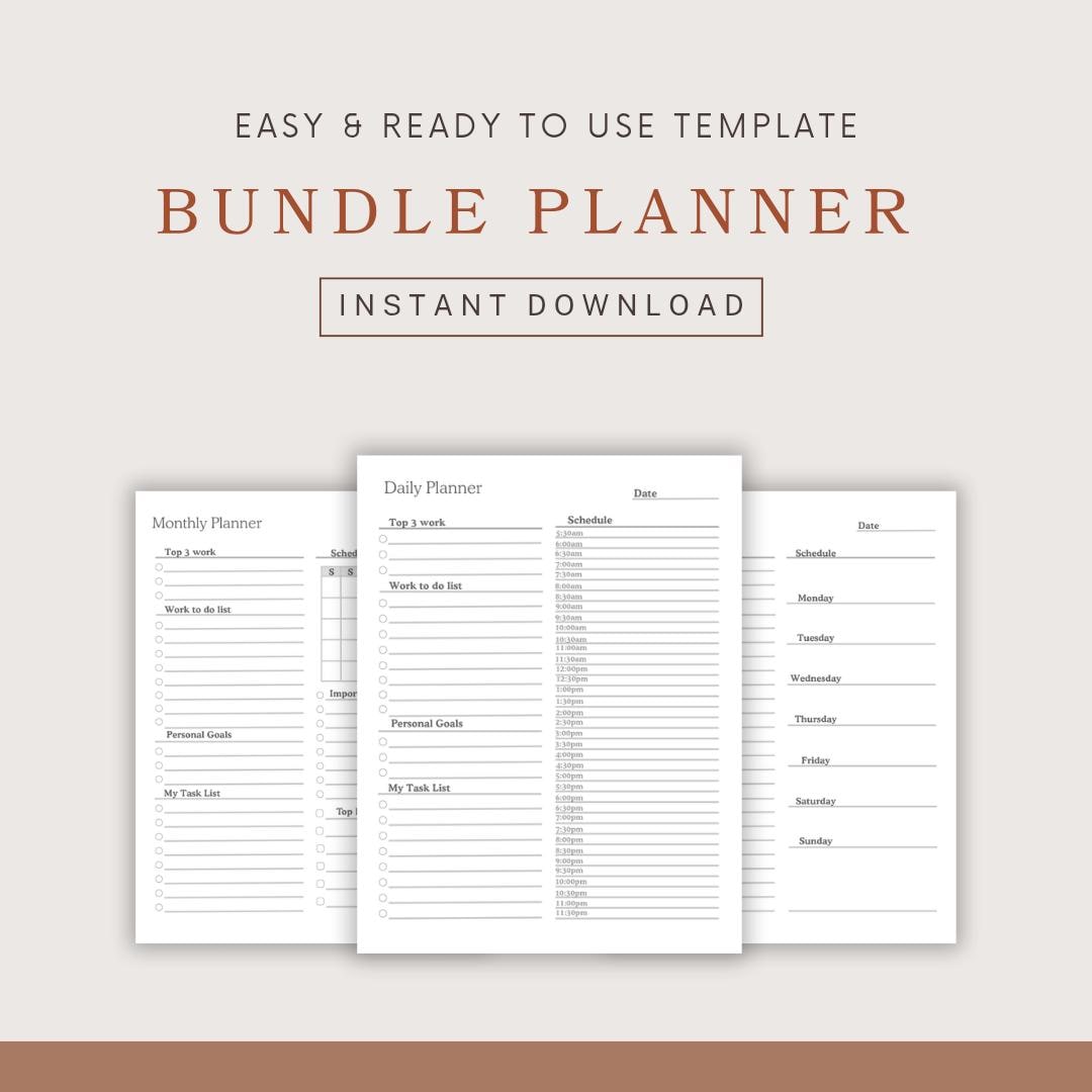 Bundle Planner, Daily Weekly Monthly Yearly Tracker (digital Download ...