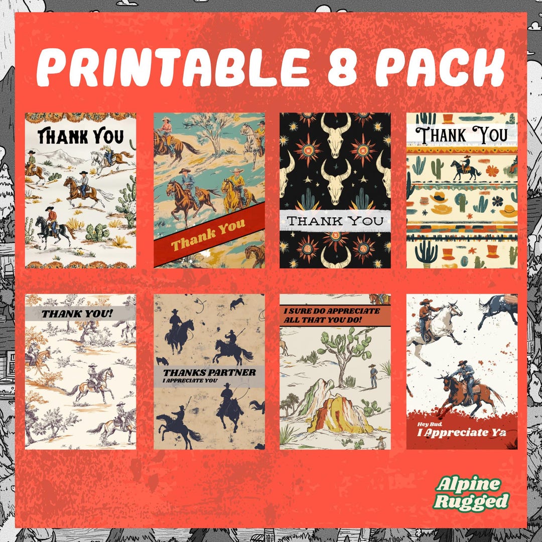 Digital Cowboy Thank You Card Collection | Western Theme | 5x7 ...